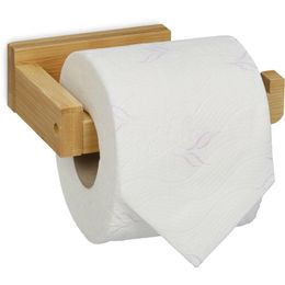 Toilettenpapierhalter Bambus, Klopapierhalter fürs Bad, Wand, klebend, Klorollenhalter HxBxT: 4x14x9 cm, natur - Relaxdays