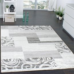 Designer Teppich Wohnzimmer Teppich Kurzflor Muster in Grau Creme Preishammer 60x100 cm - Paco Home