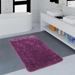 Moderner Badezimmer Teppich Einfarbig Microfaser Kuschelig Gemütlich In Lila ø 80 cm Rund - Paco Home