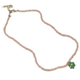 BUNGSA Goldkette Kette Choker Perlen rosé mit grüner Blüte aus Kunststoff Damen (1-tlg)