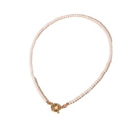 BUNGSA Goldkette Perlenkette Choker creme/goldfarben aus Messing Damen (1-tlg)