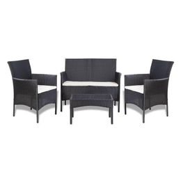 furnicato Garten-Essgruppe 4-tlg. Garten-Lounge-Set mit Auflagen Poly Rattan Schwarz