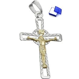 unbespielt Kreuzanhänger Anhänger Kreuz Jesus Bicolor-Effekt 925 Silber 40 x 24 mm Schmuckbox