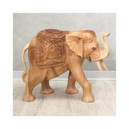 Oriental Galerie Dekofigur Elefant Skulptur mit aufwendiger Schnitzerei Natur 40 cm (1 St)