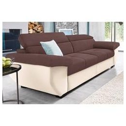 2,5-Sitzer COTTA "Speedway" Sofas Gr. B/H/T: 214cm x 74cm x 103cm, Kunstleder SOFTLUX-Luxus-Microfaser, mit Kopfteilverstellung, braun (creme, braun)