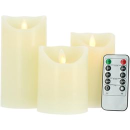 Set aus 3 warmweißen LED-Kerzen mit flackernder Flamme und Fernbedienung