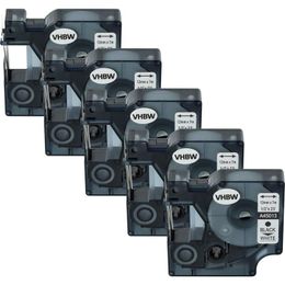 vhbw 5x Schriftband-Kassette kompatibel mit Dymo LabelManager 300, 350, 350D, 360D, 400, 420P, 450, 450D, 500 Etiketten-Drucker 12mm Schwarz auf Weiß