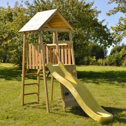 Kinderspielhaus, Kletterturm Falke mit Rutsche und Kletterwand holz / gelb - WENDI TOYS