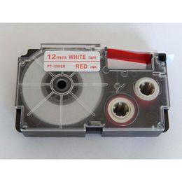 vhbw - Schriftband-Kassette kompatibel mit Casio KL-130, KL-200, KL-2000, KL-120, KL-100E, KL-1500, CW-L300 Etiketten-Drucker 12mm Rot auf Weiß