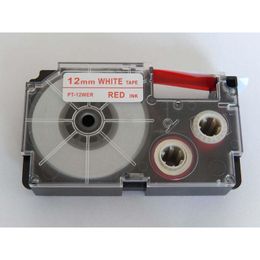 Schriftband-Kassette kompatibel mit Casio KL-7200, KL-60, KL-70E, KL-300, KL-7000, KL-7400, KL-200E Etiketten-Drucker 12mm Rot auf Weiß - vhbw