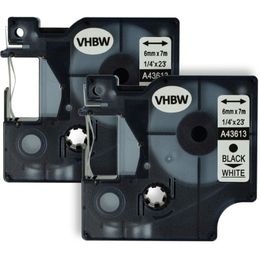vhbw - 2x Schriftband-Kassette kompatibel mit Dymo LabelManager 100 Plus, 160, 200, 210D, 260P, 280, 300, 350 Etiketten-Drucker 6mm Schwarz auf Weiß