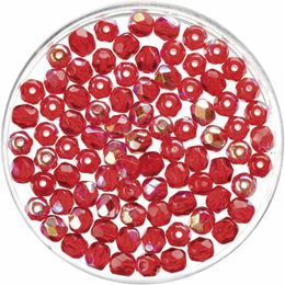 Glorex Glasschliff Perle 6 mm 50 Stück, rubin rainbow Schmuckbasteln