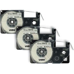 3 x Kassette Patronen Schriftband 12mm kompatibel mit Casio KL-8100, KL-820, KL-8200, KL-C500, KL-P1000 Ersatz für Casio XR-12WE1, XR-12WE. - vhbw