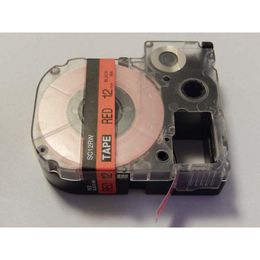Schriftband-Kassette kompatibel mit KingJim SR530C, SR550, SR530, SR6700D, SR3900P, SR950, SR750, SR40 Etiketten-Drucker 12mm Schwarz auf Rot - vhbw