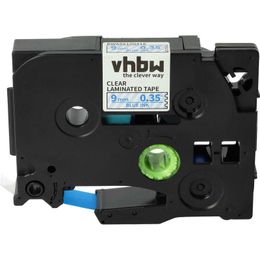 Schriftband-Kassette kompatibel mit Brother P-Touch 1000, 1000BTS, 1005, 1005BTS, 1005F, 1005FB Etiketten-Drucker 9mm Blau auf Transparent - vhbw