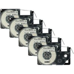 vhbw 5 x Kassette Patronen Schriftband 12mm kompatibel mit Casio KL-60, KL-7000, KL-70E, KL-7400, KL-750E, KL-780 Ersatz für Casio XR-12WE1, XR-12WE.