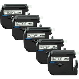 5x Schriftband-Kassette kompatibel mit Brother P-Touch 65, 65SL, 70, 65SCCP, 55S, 65SB, 65VP, 55BM Etiketten-Drucker 12mm Schwarz auf Weiß - vhbw