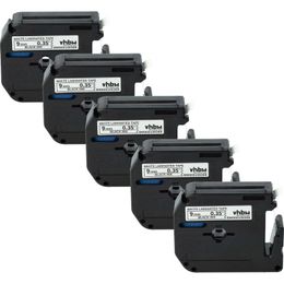 5x Schriftband-Kassette kompatibel mit Brother P-Touch 65, 65SL, 70, 65SCCP, 55S, 65SB, 65VP, 55BM Etiketten-Drucker 9mm Schwarz auf Weiß - vhbw