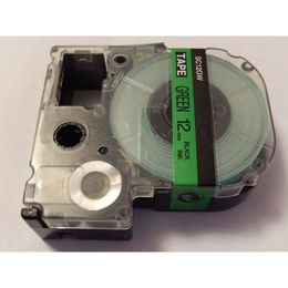 Schriftband-Kassette kompatibel mit KingJim SR530C, SR550, SR530, SR6700D, SR3900P, SR950, SR750, SR40 Etiketten-Drucker 12mm Schwarz auf Grün - vhbw