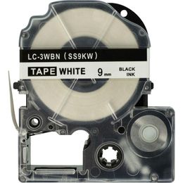 Kassette Patronen Schriftband 9mm kompatibel mit KingJim SR950, SR750 Ersatz für LC-3WBN, SS9KW. - vhbw