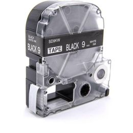 Schriftband-Kassette kompatibel mit KingJim SR530C, SR550, SR530, SR6700D, SR3900P, SR950, SR750, SR40 Etiketten-Drucker 9mm Weiß auf Schwarz - vhbw