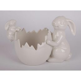 TrendLine - Pflanztopf Hasen Keramik 18 x 12,4 cm weiß Osterfigur Osterhase