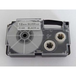 vhbw - Schriftband-Kassette kompatibel mit Casio KL-HD1, KL-P1000 Etiketten-Drucker 12mm Schwarz auf Silber