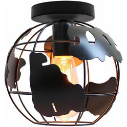 Deckenleuchte Kugel, Deckenlampe im Ø20cm Globus Design, Industrielle Kronleuchter mit Eisen Käfig für Wohnzimmer Schlafzimmer Flur Schwarz 1PCS