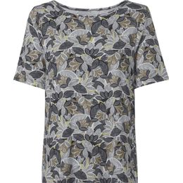 CR&Eacute;ATION L Damen Print-Shirt mit paspeliertem U-Boot-Ausschnitt khaki-lindgr&uuml;n-bedruckt Gr&ouml;&szlig;e 38