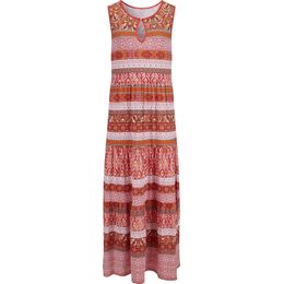 CR&Eacute;ATION L Damen Jerseykleid im Stufenschnitt papaya-terra-bedruckt Gr&ouml;&szlig;e 36