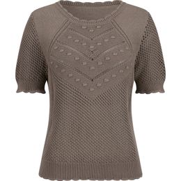 CR&Eacute;ATION L Damen Ajourpullover mit kurzen &Auml;rmeln taupe Gr&ouml;&szlig;e 40