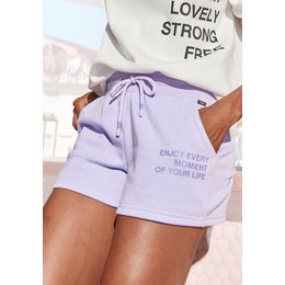 Buffalo Sweatshorts -kurze Hose mit Statement Druck, Loungewear, lila
