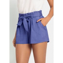 Lascana Shorts (mit Bindegürtel) im Paperbag-Stil aus Leinenmix, blau