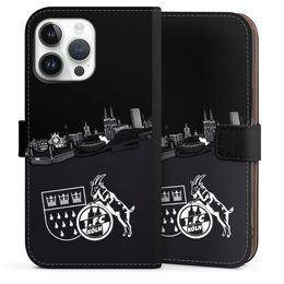 DeinDesign iPhone 14 Pro Max Handy Klapph&uuml;lle Handyh&uuml;lle aus Kunst Leder schwarz Flip Case Skyline Official Licensed Product 1. Fc K&ouml;ln Sideflip mit Lasche