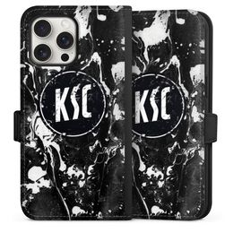DeinDesign iPhone 15 Pro Max Handy Klapph&uuml;lle Handyh&uuml;lle aus Kunst Leder schwarz Flip Case Karlsruher Sc Ksc Official Licensed Product Sideflip mit Lasche