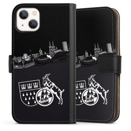 DeinDesign iPhone 13 Handy Klapph&uuml;lle Handyh&uuml;lle aus Kunst Leder schwarz Flip Case Skyline Official Licensed Product 1. Fc K&ouml;ln Sideflip mit Lasche