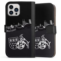 DeinDesign iPhone 13 Pro Max Handy Klapph&uuml;lle Handyh&uuml;lle aus Kunst Leder schwarz Flip Case Skyline Official Licensed Product 1. Fc K&ouml;ln Sideflip mit langer 