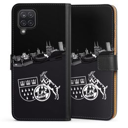 DeinDesign Galaxy A12 Handy Klapph&uuml;lle Handyh&uuml;lle aus Kunst Leder schwarz Flip Case Skyline Official Licensed Product 1. Fc K&ouml;ln Sideflip mit langer Lasche