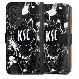 DeinDesign Galaxy A53 5G Handy Klapph&uuml;lle Handyh&uuml;lle aus Kunst Leder schwarz Flip Case Official Licensed Product Ksc Karlsruher Sc Sideflip mit langer Lasche