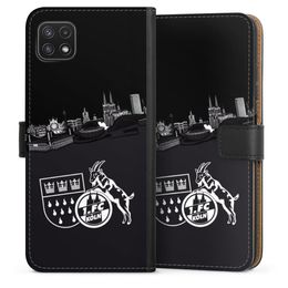 DeinDesign Galaxy A22 5G Handy Klapph&uuml;lle Handyh&uuml;lle aus Kunst Leder schwarz Flip Case Skyline Official Licensed Product 1. Fc K&ouml;ln Sideflip mit langer Lasche