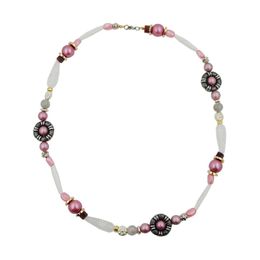 Gallay Perlenkette altsilberfarbene Ringperle rosa-weiß-altsilber-gold Kunststoff 60cm (1-tlg)