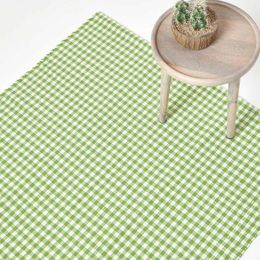 Homescapes - Grün-Weiß karierter handgewebter Teppich aus Baumwolle, 60 x 90 cm - Grün