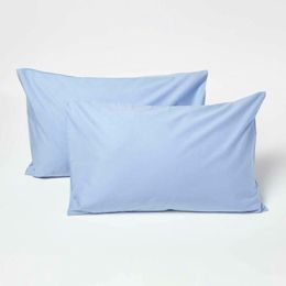 Homescapes - Blauer Kissenbezug 40 x 60 cm, 100% Baumwolle Fadendichte 200, 2er Pack - Blau