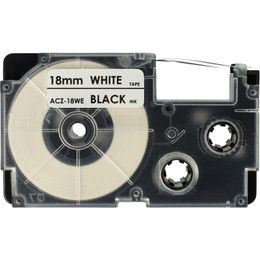 vhbw Schriftband-Kassette kompatibel mit Casio KL-7200, KL-750E, KL-780, KL-820, KL-7400, KL-8100 Etiketten-Drucker 18mm Schwarz auf Weiß, pet+ resin