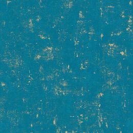 Spachtel Putz Tapete Profhome 230768 Vliestapete leicht strukturiert im Used Look glänzend blau gold 5,33 m2 - blau