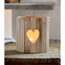 Dekoleidenschaft - Windlicht Herz aus Holz, rund, weiß, mit Glas Einsatz, Kerzenhalter, Teelichthalter, Tischdeko, Windlichtglas