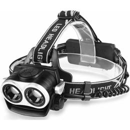 Wiederaufladbare Stirnlampe, superhelle LED-Stirnlampe, superhelle 2xT6-LED-Stirnlampe, zoombare Stirnlampe, wasserdichte Stirnlampe