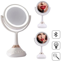 Mucola - Kosmetikspiegel 1- und 5-fach Vergrößerung led Beleuchtung Bluetoothlautsprecher Rasierspiegel Spiegel Badezimmer Tischspiegel Beleuchtet