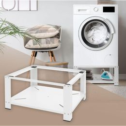 ML-Design - Waschmaschinen Untergestell mit Ablage, 63x54 cm, Weiß, aus Stahl, bis 150kg, Waschmaschinen-Unterschrank, stabiler Waschmaschinensockel,