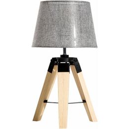 HOMCOM - Tischleuchte Tischlampe Nachttischlampe E27 Leinenoptik, Kiefer+Polyester, 24x24x45cm (Grau) - Natur+Grau